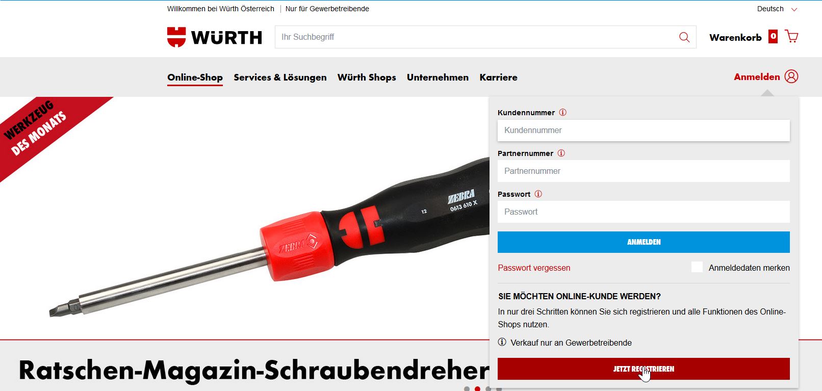 Würth Online-Shop: In 60 Sekunden registrieren und loslegen - Würth ...